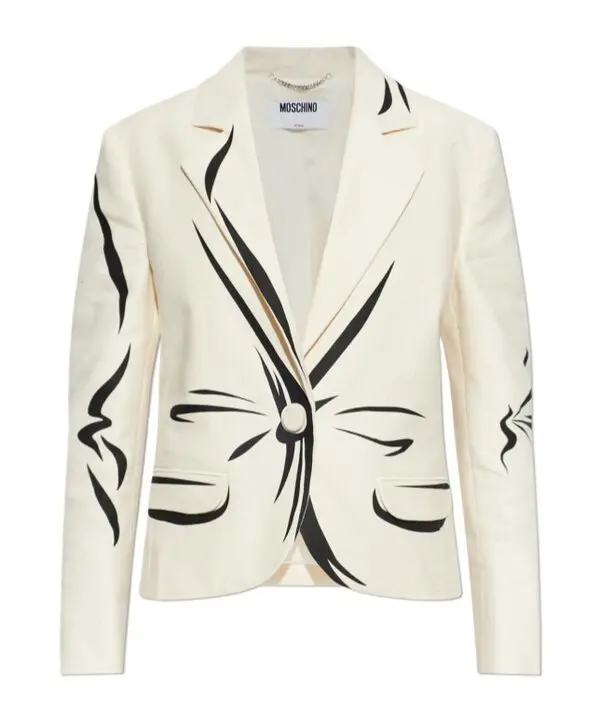 Moschino Printed Long Sleeve Blazer - White