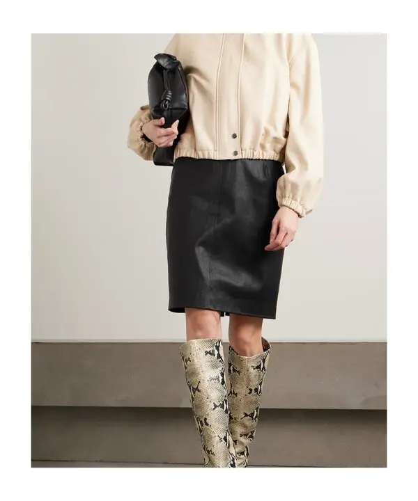 Nour Hammour Paneled Leather Pencil Skirt