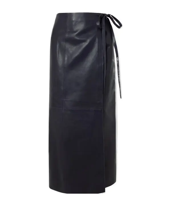 Nour Hammour Paneled Leather Maxi Wrap Skirt - Black