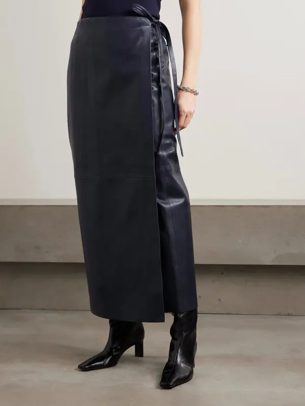 Nour Hammour Paneled Leather Maxi Wrap Skirt - Black