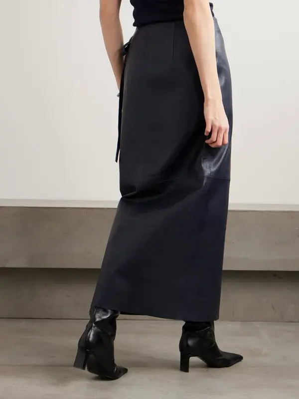 Nour Hammour Paneled Leather Maxi Wrap Skirt - Black