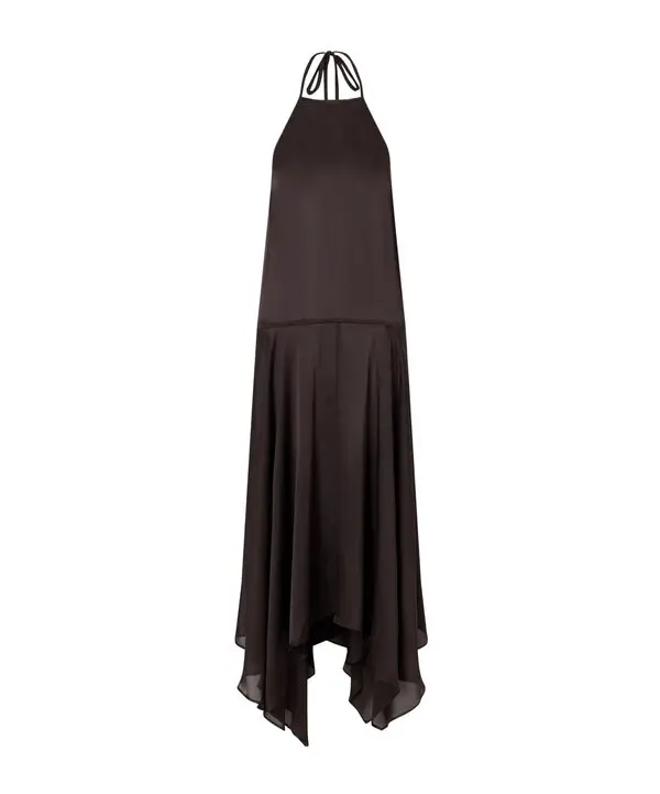 ST. AGNI Asymmetric Silk-satin Halterneck Maxi Dress - Black