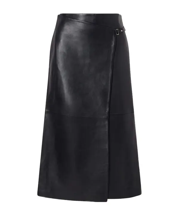 ST. AGNI Leather Midi Wrap Skirt - Black