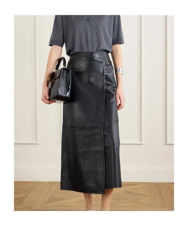 ST. AGNI Midi Leather Wrap Skirt