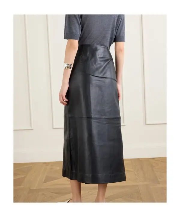 ST. AGNI Midi Leather Wrap Skirt