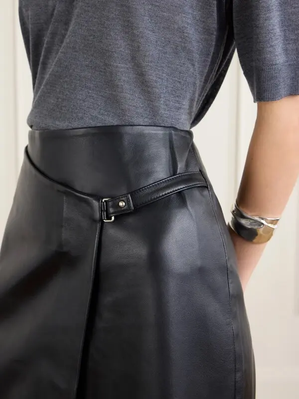 ST. AGNI Midi Leather Wrap Skirt
