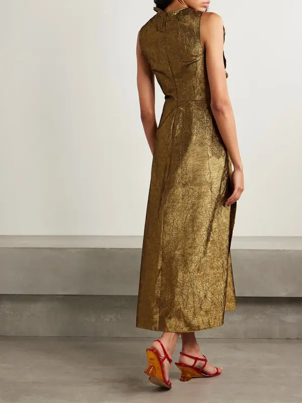 Ulla Johnson Demetria Ruffled Metallic Midi Dress - Golden