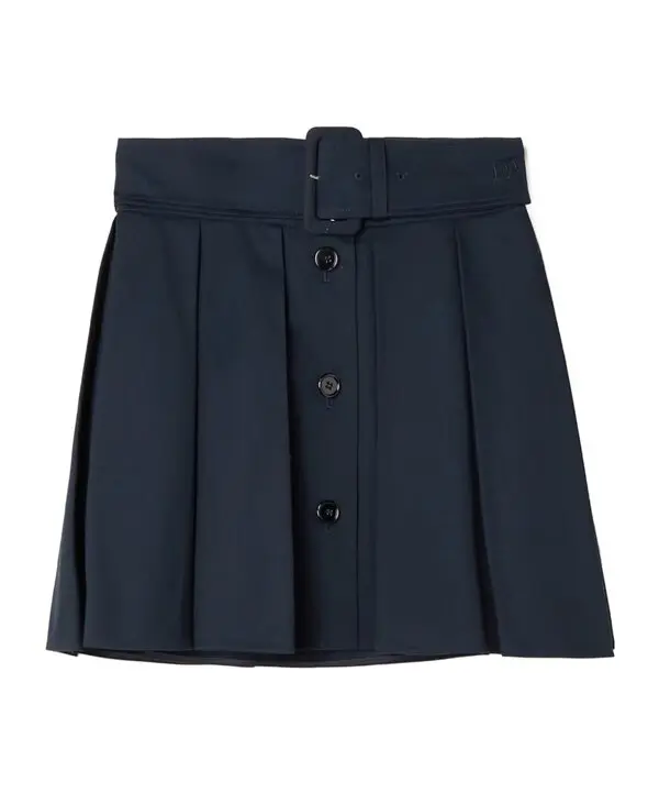 PATOU Belted Pleated Cotton-twill Mini Skirt