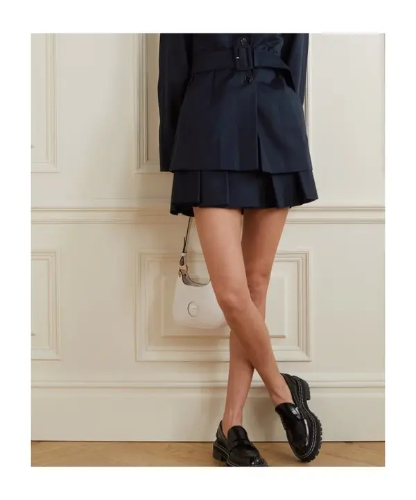 PATOU Belted Pleated Cotton-twill Mini Skirt