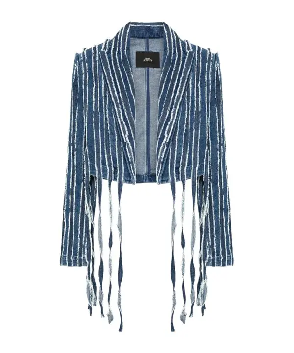 TWINSET Cropped Denim Jacket With Tassel Appliqués