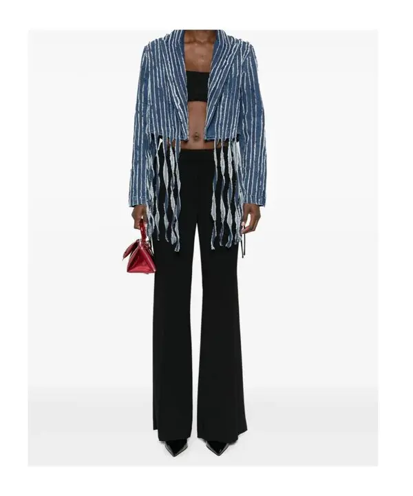TWINSET Cropped Denim Jacket With Tassel Appliqués