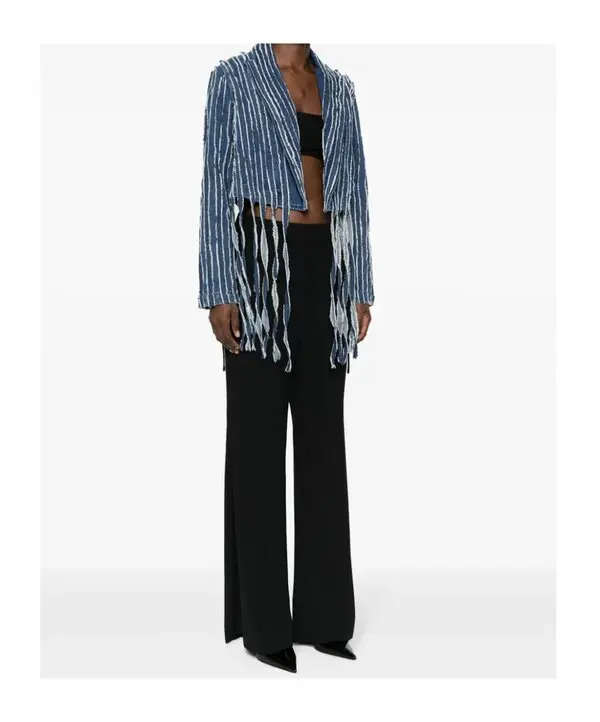 TWINSET Cropped Denim Jacket With Tassel Appliqués