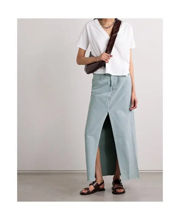SLVRLAKE Frayed Denim Maxi Skirt With Front Vent