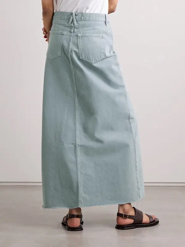 SLVRLAKE Frayed Denim Maxi Skirt With Front Vent