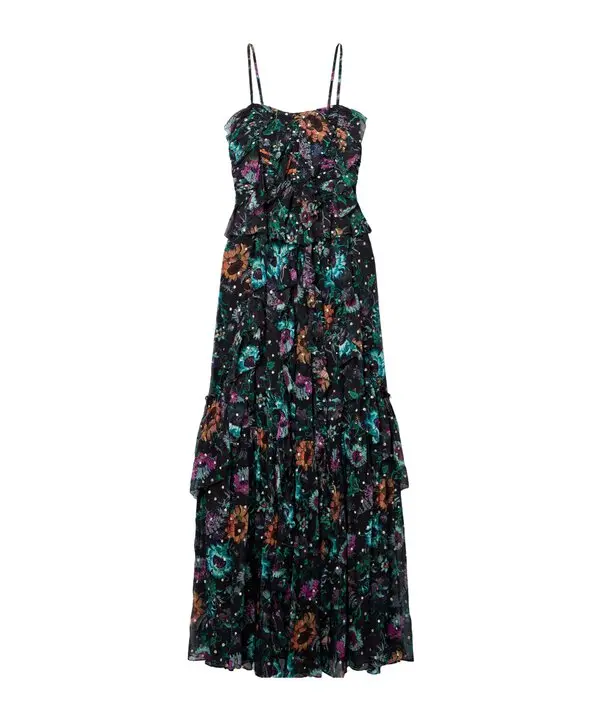 Ulla Johnson Colette Ruffled Floral-print Fil Coupé Silk-chiffon Gown - Black