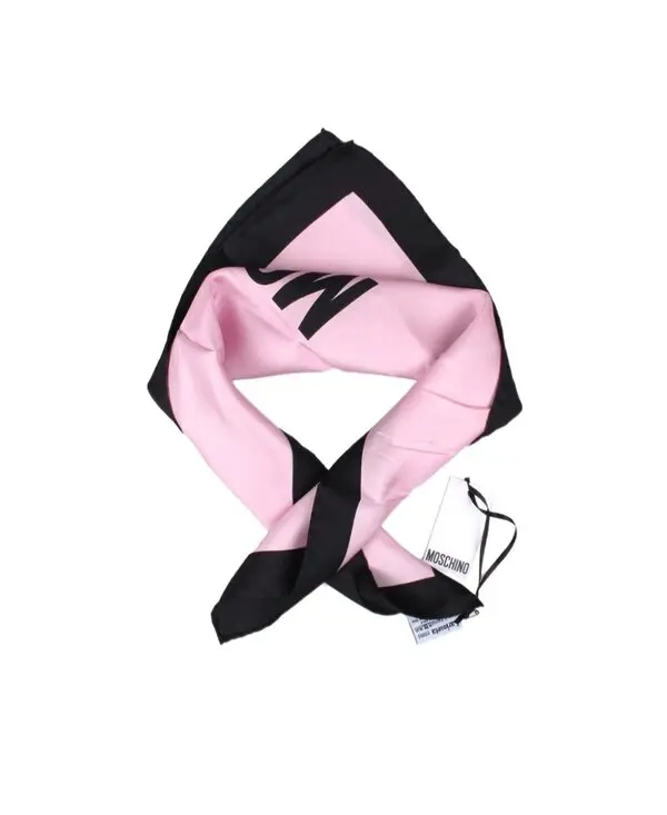 Moschino Logo Letter Question Mark Printed Silk Scarf - Pink