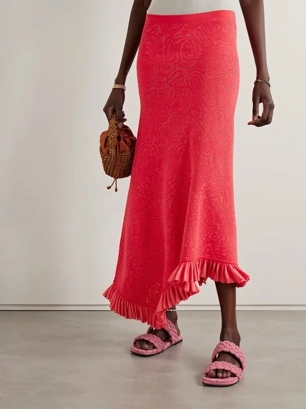 Ulla Johnson Josephine Asymmetrical Ruffled Pointelle-knit Midi Skirt