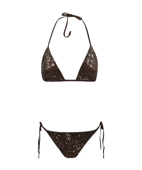 P.a.r.o.s.h Embellished Triangle Bikini - Brown