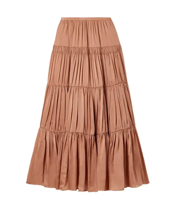 Ulla Johnson Gaelle Tiered Gathered Silk Maxi Skirt - Desert Rose