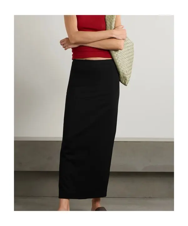 ST. AGNI Frayed Wool-blend Twill Maxi Skirt