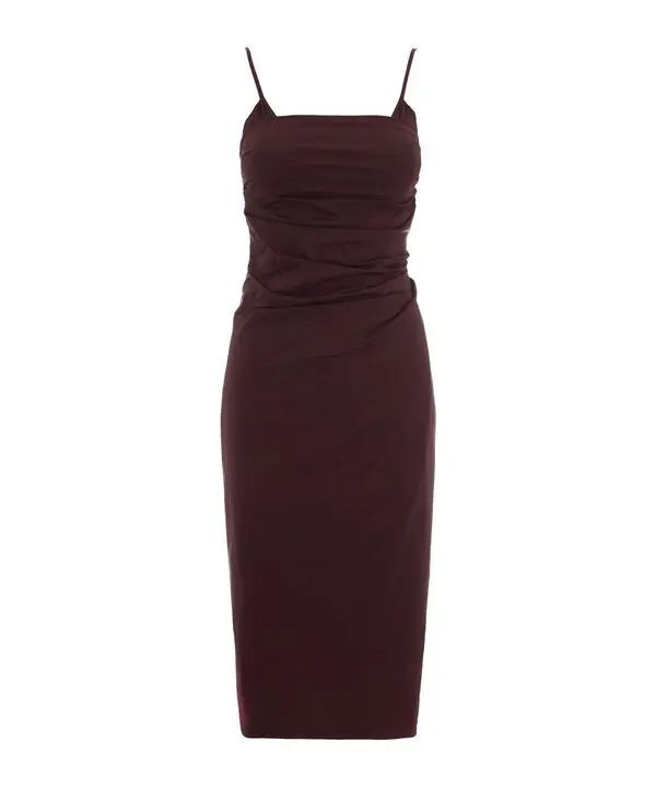 Patrizia Pepe Midi Ruched Spaghetti-strap Dress - Wood Brown