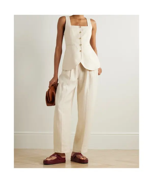 Posse Lucille Pinstriped Linen Vest - Beige