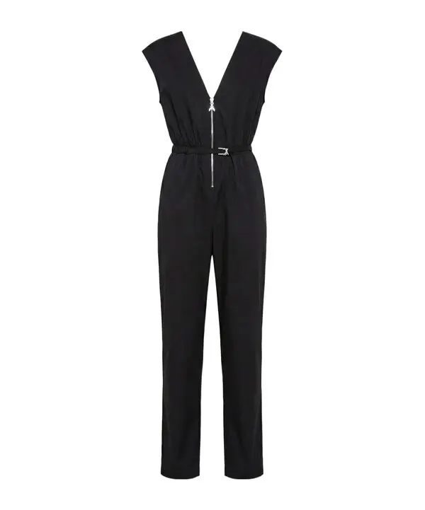Patrizia Pepe Sleeveless V-neck Zip-front Belted Jumpsuit - Black