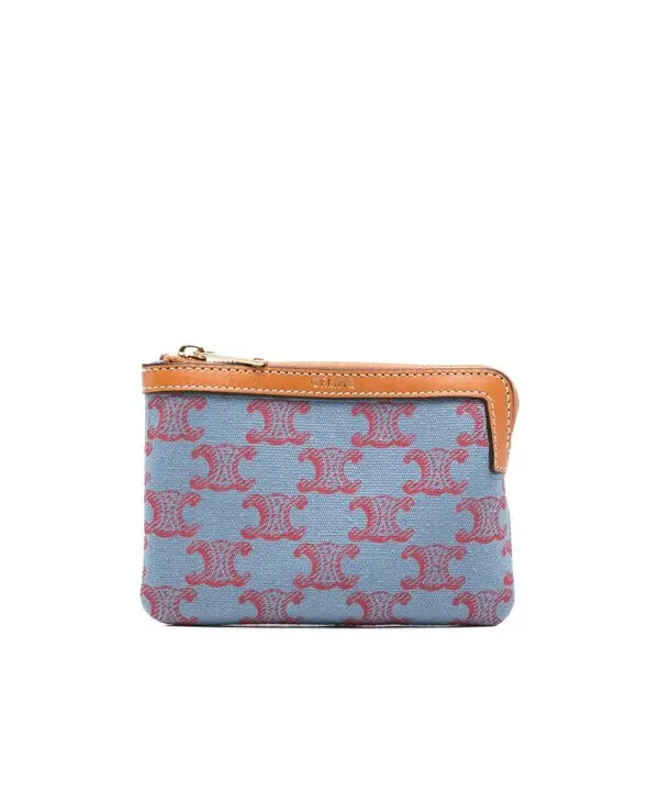 Celine Coin Purse In Textile With Triomphe All Over - Blue