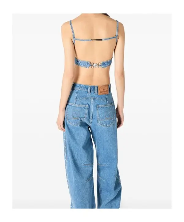 MARINE SERRE Strappy Denim Corset Top - Light Blue