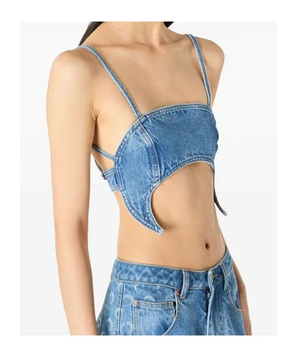 MARINE SERRE Strappy Denim Corset Top - Light Blue