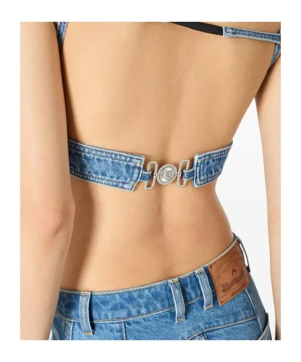MARINE SERRE Strappy Denim Corset Top - Light Blue