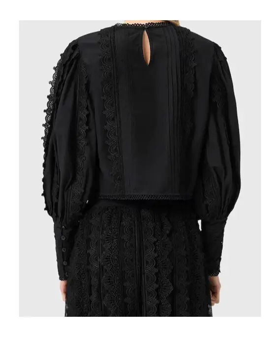 ALLSAINTS Hart Lace Paneled Long Sleeve Top - Black