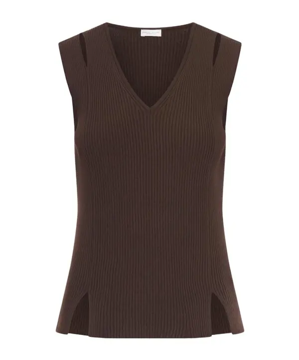 ROBERTO COLLINA Sleeveless V-neck Cut-out Ribbed Knit Top