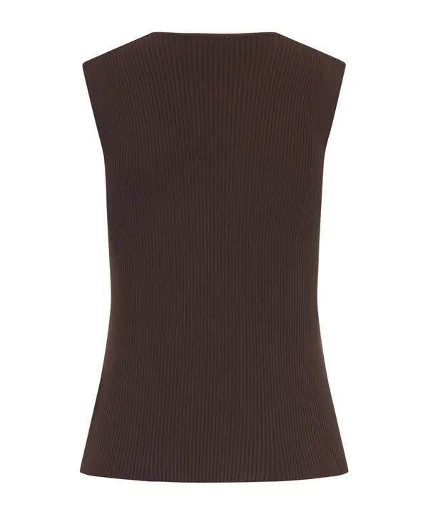 ROBERTO COLLINA Sleeveless V-neck Cut-out Ribbed Knit Top