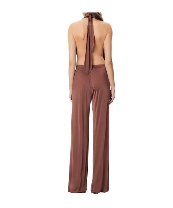 AMAZUIN Tie Backless Jumpsuit With Plunge V-neck And Wide Legs