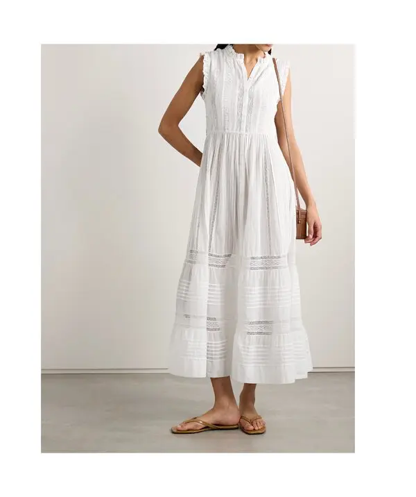 DÔEN Sleeveless Crochet Lace Button-front Maxi Dress
