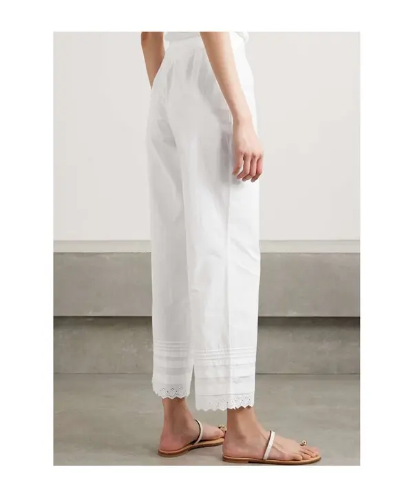 DÔEN Francisca Embroidered Lace Casual Pants - White
