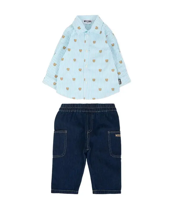 Moschino Striped Bear-print Shirt - Blue