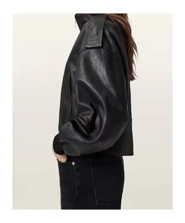 ALLSAINTS Lowden Leather Funnel Neck Jacket - Black
