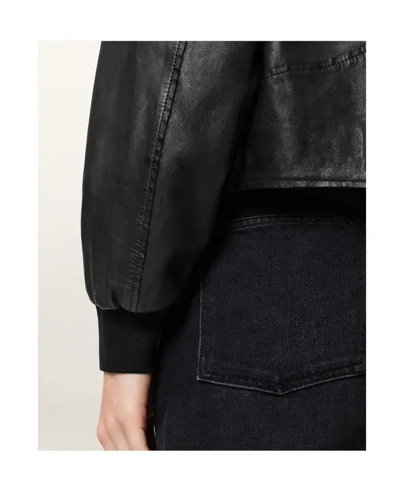 ALLSAINTS Lowden Leather Funnel Neck Jacket - Black