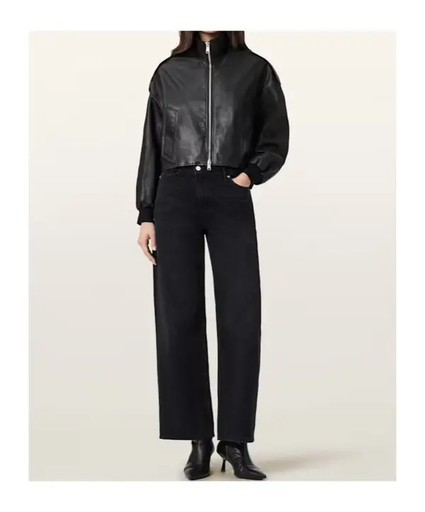 ALLSAINTS Lowden Leather Funnel Neck Jacket