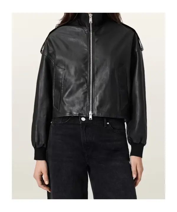 ALLSAINTS Lowden Leather Funnel Neck Jacket