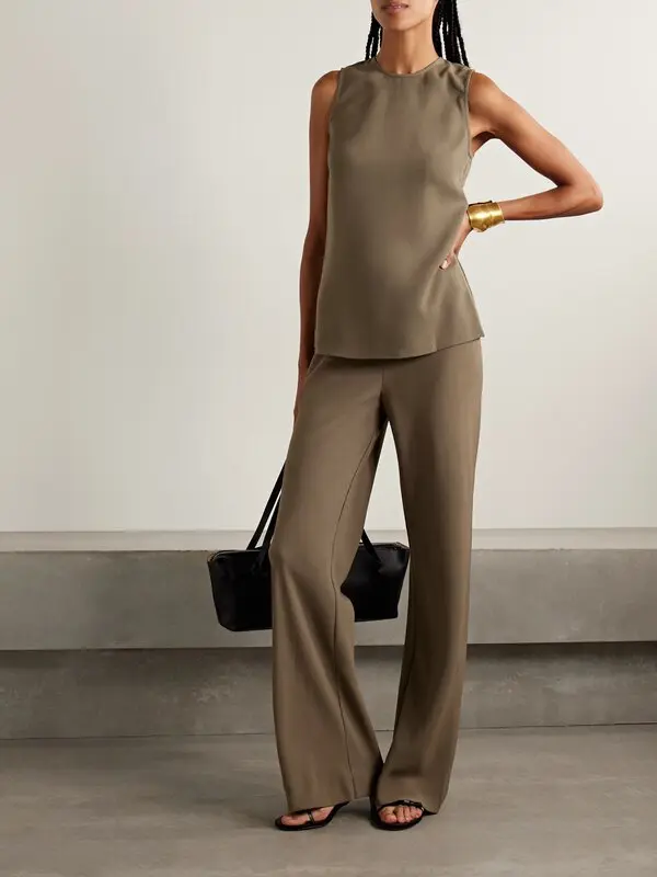 Staud Stroll Flared Crepe Trousers - Brown