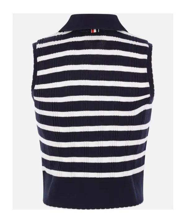Thom Browne Striped Sleeveless Polo Shirt - Black
