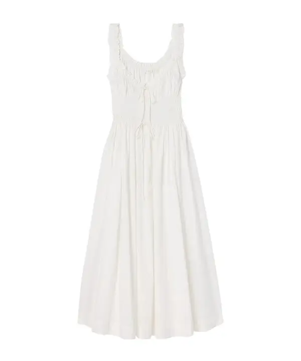 DÔEN Emmaretta Tie-detailed Shirred Cotton-voile Midi Dress - White
