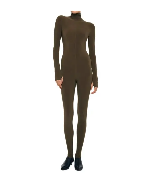 Norma Kamali Long Sleeve Turtle Catsuit With Footie - Bark