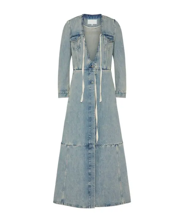 MAISON MARGIELA Patchwork Long Denim Coat - Light Blue
