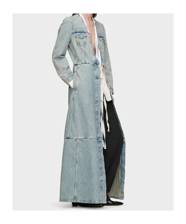 MAISON MARGIELA Patchwork Long Denim Coat - Light Blue