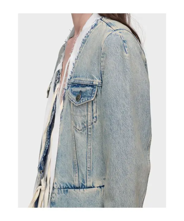 MAISON MARGIELA Patchwork Long Denim Coat - Light Blue