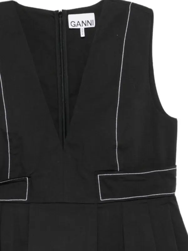 GANNI V-neck Top With Zipper Closure And Pleated Hem